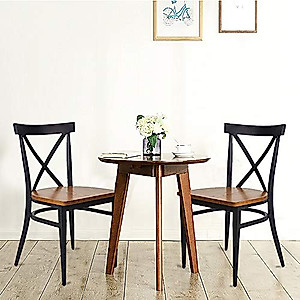 LUCKYERMORE Black Metal Dining Chairs Set of 2 Heavy Duty Kitchen Chairs Fully Assembled for Restaurant Solid Wood Seat X Back Cafe 450lbs Weight Capacity, Farmhouse Mid Century Morden Dining Chair