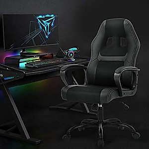 BestOffice BM-SV83-Black PC Gaming MassageErgonomic Desk Adjustable PU Leather Racing Lumbar Support Headrest Armrest Task Rolling Swivel Computer Chair for Women Adults, Black