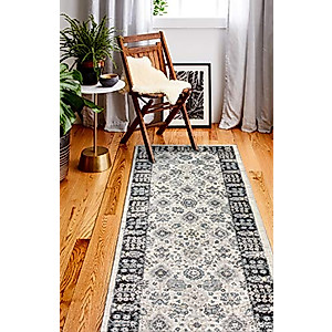 Bashian Collection Area Rug - Luxury Power Loom Polyester - Home Decor for Runner Rug, Entryway Rug, Living Room Rugs, 2.6’ x 8’, Ivory/Charcoal