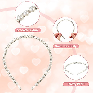 Geosar 6 Pieces Pearl Headband Girls White Bling Faux Pearl Rhinestones Hairband Bridal Headband Wedding Hair Accessories for Women Girls Bridal Bridesmaid