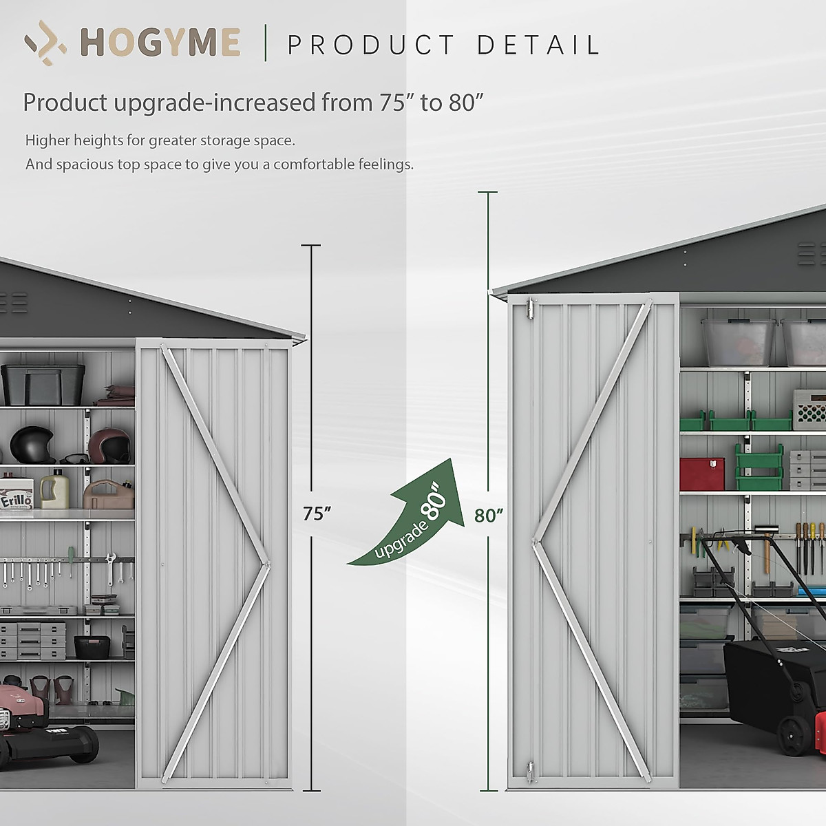 HOGYME 8 x 12 FT Outdoor Storage Shed, Large Metal Tool Sheds with Updated Frame Structure and Lockable Doors, Garden Shed for Backyard Garden Patio Lawn, Grey