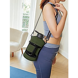 YOUCAN PLATO 64 oz Half Gallon Water Bottle with Sleeve-Large Water Bottle -Big Gym Water Bottle with Straw- Gallon Water Jug with Handle and Bottle Brush-BPA Free-2 Liter workout bottle, Army Green