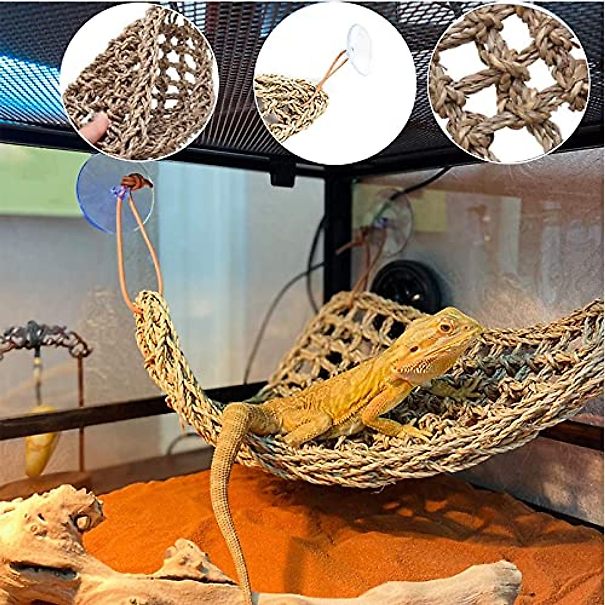 Hamiledyi Bearded Dragon Tank Accessories Lizard Hammock Adjustable Leash Bat Wings Reptile Plants Hanging Fake Vines Tank Habitat Decor for Climbing Chameleon Lizards Gecko Snakes