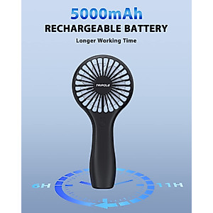 TriPole Mini Handheld Fan 5000mAh Battery Operated Small Fan 2 Speeds Powerful Personal Portable Fan Cute Design USB Rechargeable Electric Fan for Eyelash Makeup Kids Women Men Outdoor Travel, Black