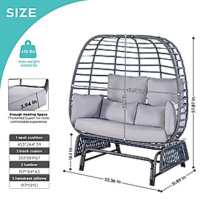 Outdoor Double Egg Chair Patio Chairs - 500lbs Capacity for 2 Person, Oversized Wicker Rocking Glider Chair with Steel Stand, Hand-Woven Lounge Chair Nest Loveseat for Indoor, Porch, Backyard, Balcony