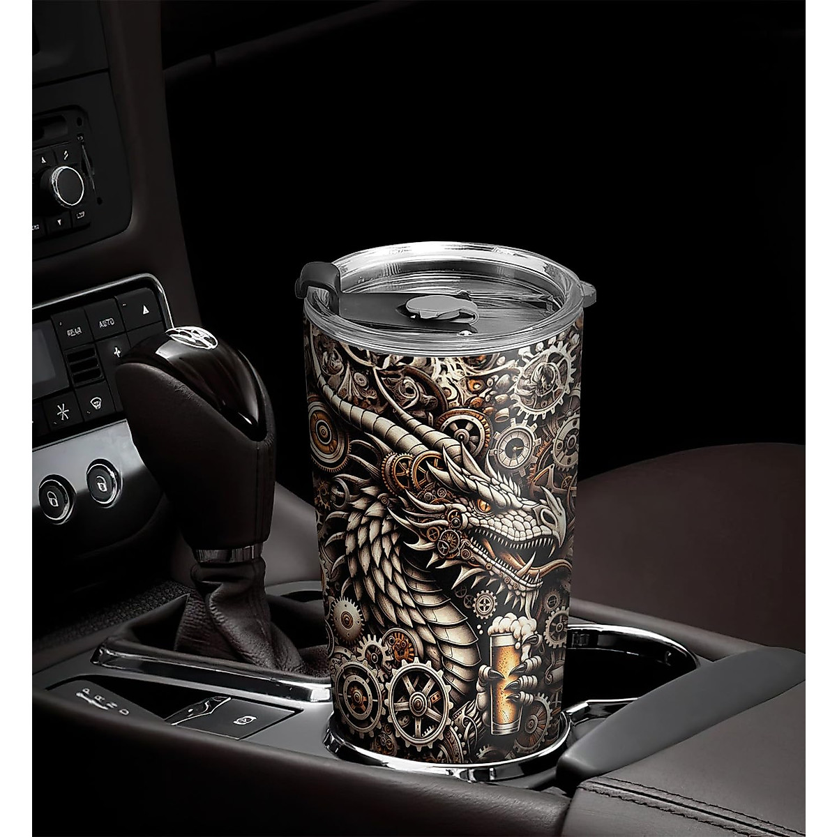 64HYDRO 20oz Steampunk Mechanical Engineer Clockwork Dragon Tumbler, Gaming, Gamer Gifts for Dragon Lovers, Stainless Steel Double Wall Vacuum Insulated Coffee Mug, Travel Cup with Lid