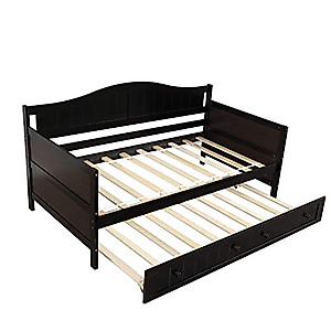 Merax Classic Wood Daybed with Trundle Twin to King Day Bed Frame No Box Spring Needed