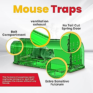 Utopia Home Humane Mouse Traps Indoor for Home (Pack of 4) - Green Reusable Mice Traps for House Indoor - Pet Safe Mouse Trap Easy to Set, Quick, Effective, & Safe Rodent Trap