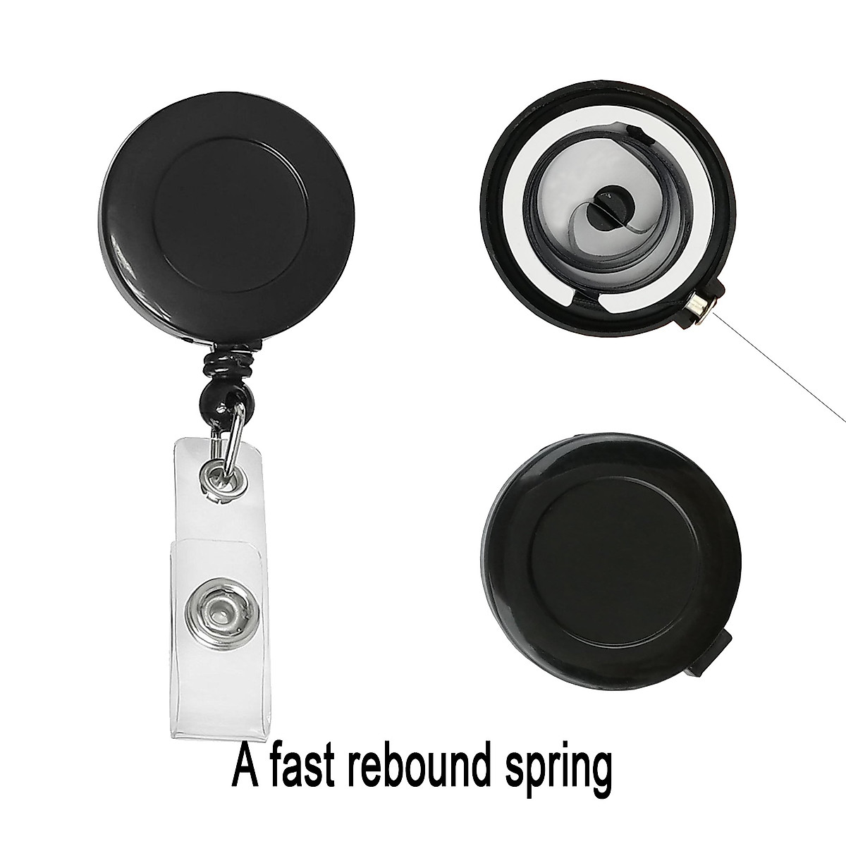 50 Pcs Retractable Badge Reel Clips Holder for Hanging ID Card Name Key Chain (Black)