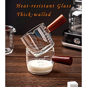 Espresso Shot Glass 75ML Single Spouts Espresso Measuring Cup Accessories with Wood Handle for Barista Milk Coffee Espresso Making (1 Pack)