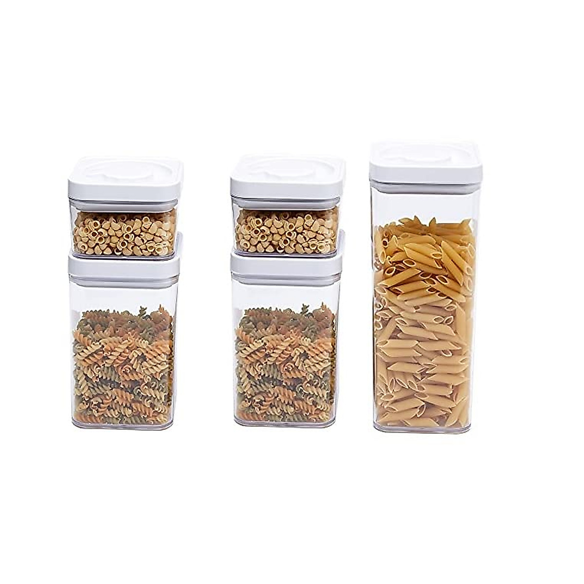 Amazon Basics 5-Piece Square Airtight Food Storage Containers for Kitchen Pantry Organization, BPA Free Plastic