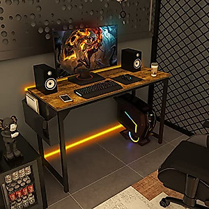 Computer Desk Home Office Desk 47 Inch Writing Desks Small Space Desk Study Table Modern Simple Style Work Table Student Desk PC Table with Storage Bag Headphone Hook Metal Frame for Home, Bedroom