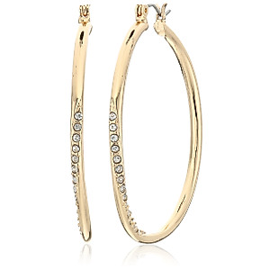 GUESS Goldtone Pave Crystal Glass Stone Twisted Hoop Earrings