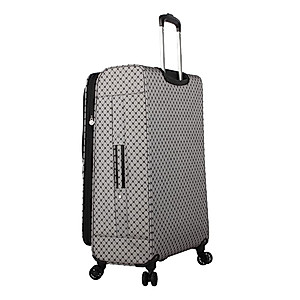 Steve Madden Designer Luggage - Checked Large 28 Inch Softside Suitcase - Expandable for Extra Packing Capacity - Lightweight Bag with Rolling Spinner Wheels (Noble Black/Grey, 28in)