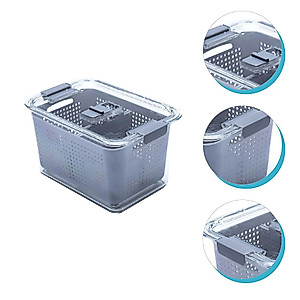 Cabilock Vegetable Fruit Storage Containers, Fresh Draining Basket, Box Refrigerator Crisper Fruit Fresh Containers Dual-Layer Food Storage Bin with Breathable Valve for Fridge, Dark Grey