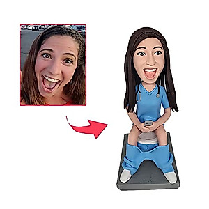 Mydedor Custom Bobbleheads Nurse Sitting on Toilet Figurine Customized Doll Birthday Gifts for Women, Bobble Head Figures Handmade Personalized Car Dashboard Gift for Bestfriend Office Coworker