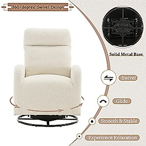 Kurhwyss Swivel Glider Chair for Nursery, Modern Rocker Chair with High Back and Storage Pocket, Upholstered Accent Rocking Chair with Solid Metal Base for Living Room, Bedroom (Cream White Teddy)