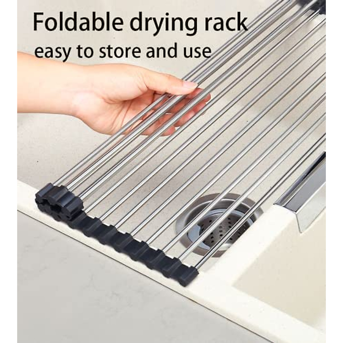 HEREOF Roll Up Dish Drying Rack for Kitchen Counter, Rolling Stainless Steel Sink Drying Mat Foldable Drainer for Kitchen Organization and Storage 17.5x11.8