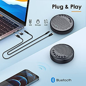 Conference Speaker and Microphone - EMEET Luna 360° Voice Pickup w/Noise Reduction/Mute/Indicator USB Bluetooth Speakerphone w/Dongle for 8 People Daisy Chain for 16 Compatible with Leading Software