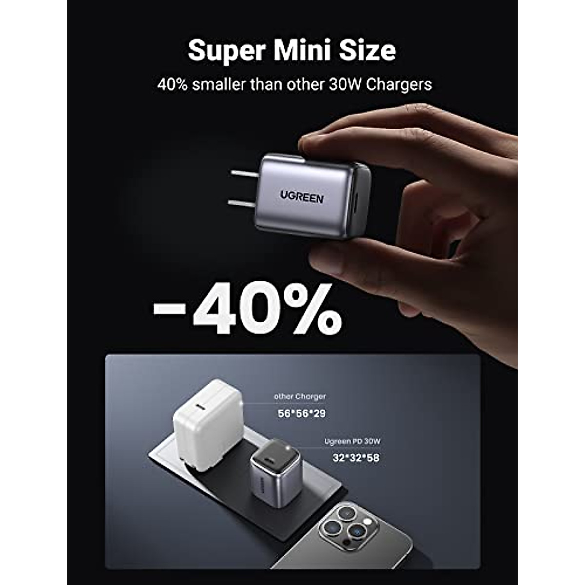 UGREEN 30W USB C Charger, Nexode Foldable PPS Compact GaN Wall Charger Block Power Adapter Compatible with Samsung Galaxy S23 Ultra/S22, iPhone 14/13 Pro Max, Google Pixel 7 Pro, MacBook Air, iPad