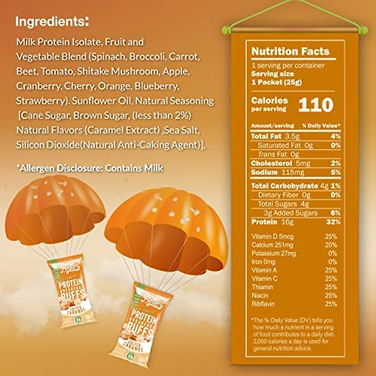 Better Than Good Sweet Keto, Gluten-Free Salted Caramel Protein Puffs (0.88 Ounce 4-Pack) - Paleo, Low Sugar, Low Calorie, Diabetic Friendly Snacks | 16g Protein & 2 Servings of Fruits & Veggies