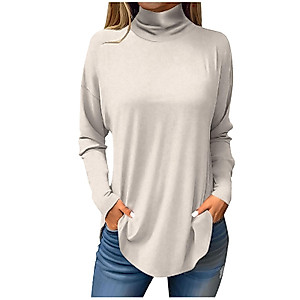 Womens Shirts Turtleneck Long Sleeve Tops Printing Curved Hem Sweatshirts White Long Sleeve Black Turtle Neck for Woman Shirts for Women Women Clothing Womens Tops