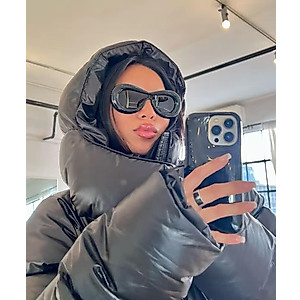 FEISEDY Oversized Inflated Oval Sunglasses for Women Men Fashion Thick Frame Y2K Glasses Funny Aesthetic Shades B9088 (Black, 60MM)