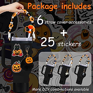 Halloween Stanley Cup Accessories Set,Personalized Charm Including Straw Cover,Handle rope,Halloween stickers,cup ring,plush pendant,Silicone Boot,Heart Buttons(Pumpkin)