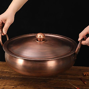 Chafing Dishes Retro Copper Hot Pot, Old Style Clear Soup Pot Thickened Flat Bottom Copper Pot Home Commercial Thickened Copper Hot Pot For Induction Cooker (Color : Brass, Size : 18cn)