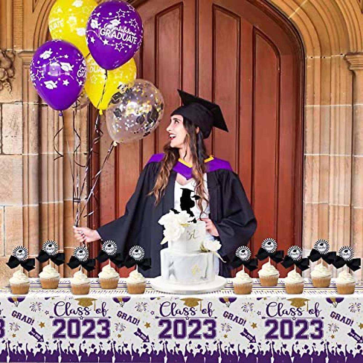 Erweicet Graduation Tablecloth 3Pcs, Graduation Party Decorations Supplies 2023 Class of 2023 Decorations Grad, We Did It Plastic Tablecloth Disposable, Purple Gold Graduation Table Cover -54"x108"