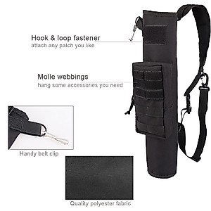 KRATARC Archery Lightweight Back Arrow Quiver Dual Use Foldable Compact Hip Arrows Bag with Molle System Pocket Hanged for Target Shooting Hunting (Black)