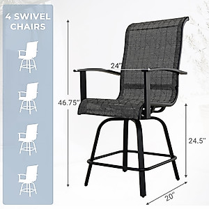 Grand patio 5-Piece Patio Swivel Bar Set with Fire Pit Table 60,000 BTU Heat Output, Outdoor Counter Height Patio Bar Stools Set of 5, High Bar Chairs with High Back, Black&Grey Plaid