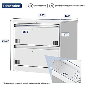 Lateral File Cabinet with Lock, 2 Drawer Metal File Cabinets for Home Office Hanging Letter/Legal/F4/A4, Metal Horizontal File Cabinet with Card Slot for Easy Organization(White)