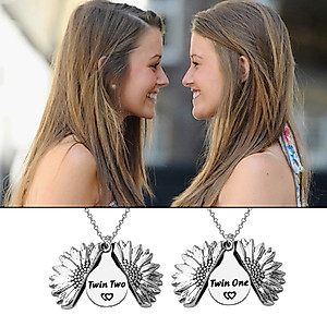 Gzrlyf Twin One Twin Two Necklaces Sunflower Locket Necklace Twins Jewelry Twin Sister Gifts (Twins Necklace Set)
