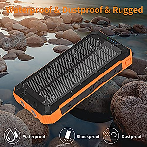 Solar Charger 30000mAh Qi Wireless Solar Power Bank Built in 2 Cables Portable Charger with LED Flashlight for iOS/Android Cell Phone Tablet and Outdoor Camping for Cell Phone