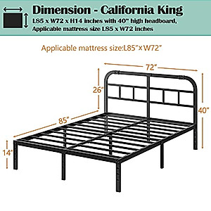 COMASACH California King Bed Frame with Headboard 14 Inch High 3500lbs Heavy Duty Steel Slats Support Cal King Bed Platform No Box Spring Needed, Noise-Free, Easy Assembly-Black