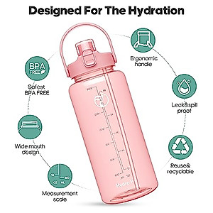 Unistar Half Gallon Water Bottles with 2 Straws, Motivational Gallon Water Bottles with Time Marker, 32 oz / 74 oz / 128 oz Large Bottle for Sports Fitness Gym Camping