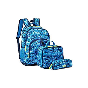 Western Chief Multi Compartment Backpack Bundle w/Lunch Box & Pencil Pouch Sharks One Size