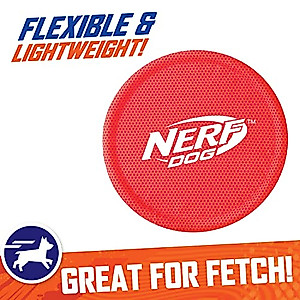 Nerf Dog Nylon Flyer Dog Toy, Flying Disc, Lightweight, Durable and Water Resistant, Great for Beach and Pool, 9 inch Diameter, for Medium/Large Breeds, Single Unit, Red