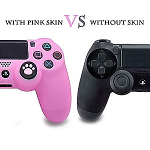 Sofunii 2pcs Skin for PS4 Controller, Anti-Slip Silicone Cover Shell Case with 8 Thumb Grip Caps, Compatible with PlaySation 4 Slim/Pro Controller DualShock 4 Wireless/Wired Gamepad (Pink)