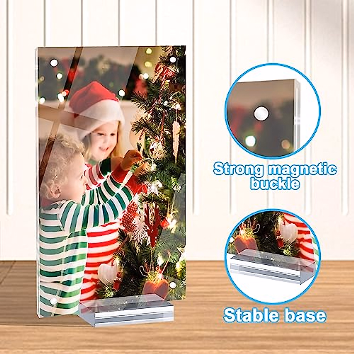 JUOIFIP 8X10 Clear Acrylic Picture Frames, Magnetic Picture Frames with Gift Box Package, Double Sided Acrylic Photo Frames Desktop Display with Support Stand, Pack of 1（Bonus 1 Pack Stand）