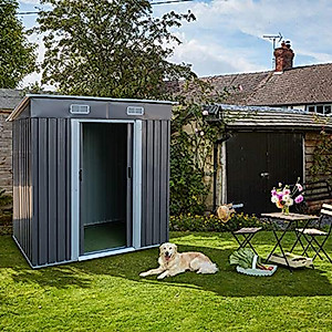Arlopu 6 x 3.5 FT Outdoor Storage Shed, Metal Sheds with Sliding Doors and Vents, Waterproof Tool Storage Cabinet, Backyard Patio Lawn, for Bicycle, Garden Tool, Pet House, Utility Room (Light Grey)