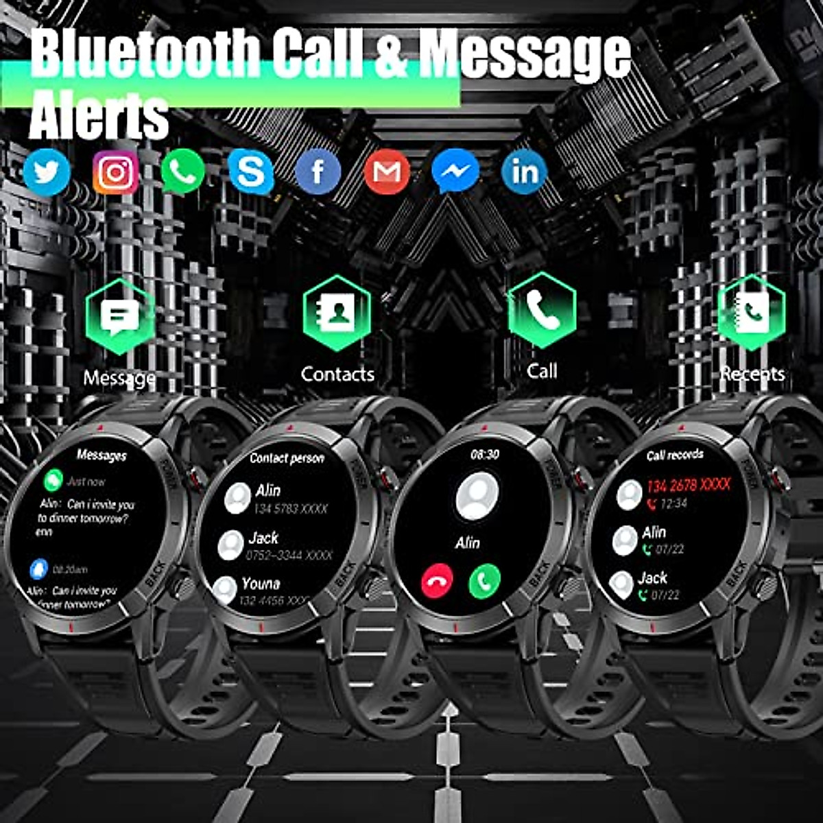 Military Smart Watches for Men with Bluetooth Call 1.43" AMOLED Always On Display Rugged Outdoor Tactical Smartwatch with Heart Rate Blood Pressure Sleep Monitor Sports Fitness Watch for Android iOS