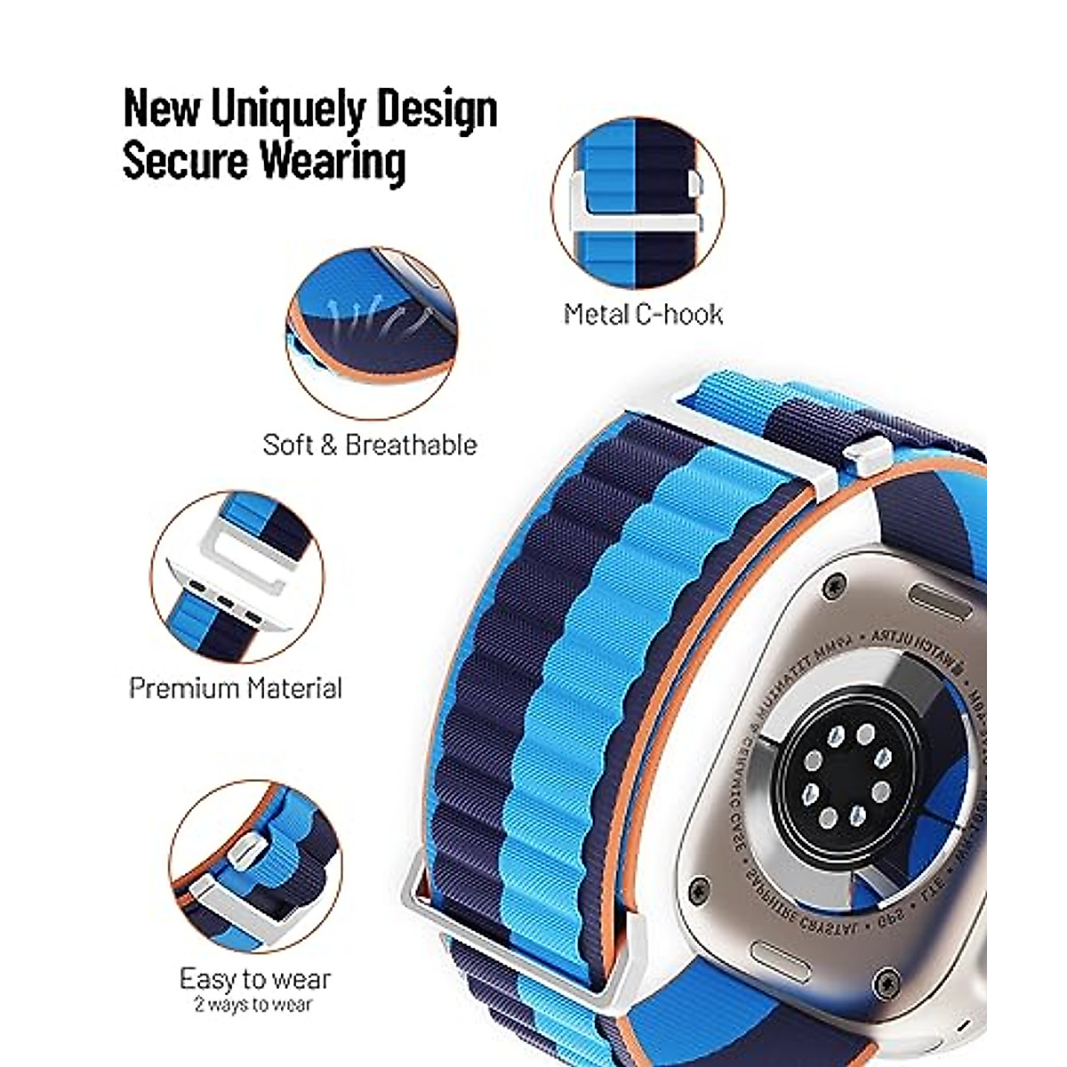 Nhoebwe Upgrade Alpine Loop Nylon Band Compatible with Apple Watch Band 49mm 45mm 44mm 42mm 41mm 40mm 38mm Men Women, Detachable Adjustable Metal C-Hook Strap for iWatch Series