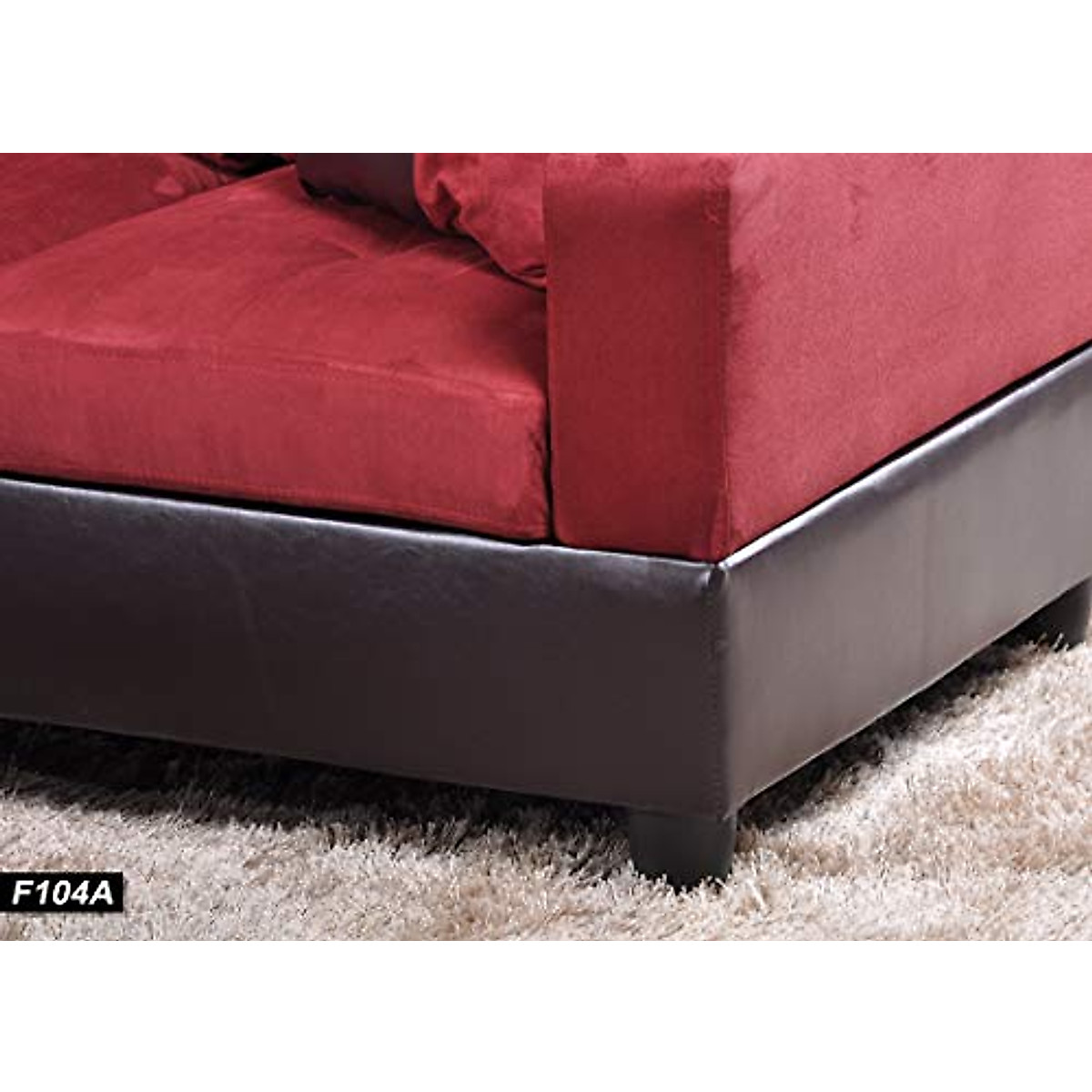 EZLUX Red Flannel and PVC L-Shaped Left Chaise Sectional Sofa Couch Set with Storage Ottoman for Living Room