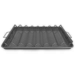 EaZy MealZ Bacon Rack & Tray Set | Specialty Tray and Grease Catcher | Even Cooking | Non-Stick | Healthy Cooking | Durable Material | Customized Cooking Experience (Large, Gray)