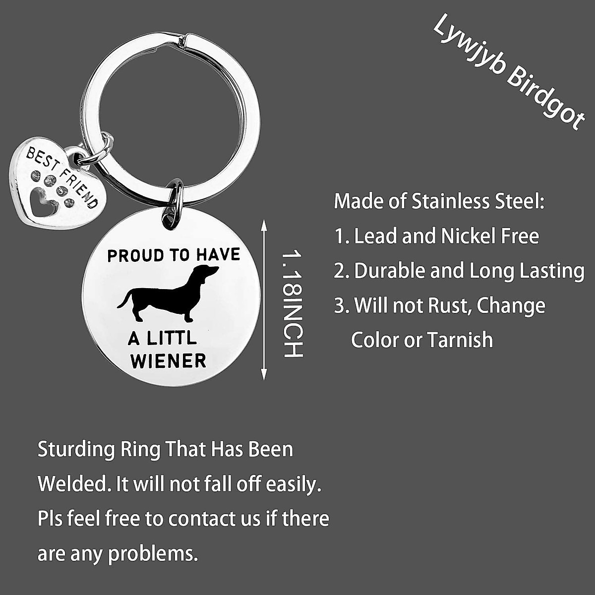Lywjyb Birdgot Dachshund Gift Wiener Dog Gift Dog Mom Gift Dachshund Lovers Jewelry Proud to Have a Little Wiener Keychain Pet Dog Gift (Wiener dog ky)