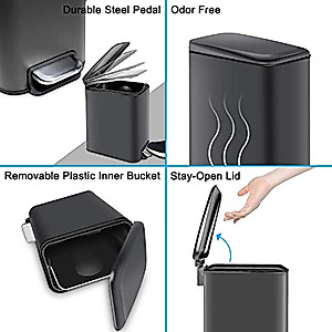 H+LUX Small Trash Can with Soft Close Lid,Garbage Can with Removable Inner Wastebasket, Rectangular Trash Can for Bathroom Bedroom Office, Anti-Fingerprint Matt Finish, 5L/1.3Gal, Light Gray