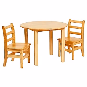 ECR4Kids 30in D Round Hardwood Table and Chair Set, 12in Seat Height, Kids Furniture, Honey