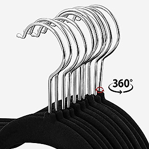 NAMCYANLY 10 Pack Non-Slip Velvet Flocked Clothes Hangers Suit Hangers Black Gray Durable 360 Degree Chrome Swivel Hook (45x23.5x0.5cm/17.71"x9.25"x0.2", Black, 10 Pack)